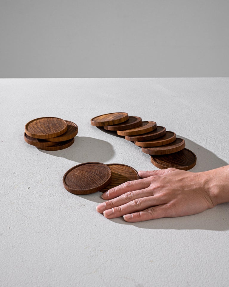 Set of Vintage Danish Teak Coasters For Sale at 1stDibs