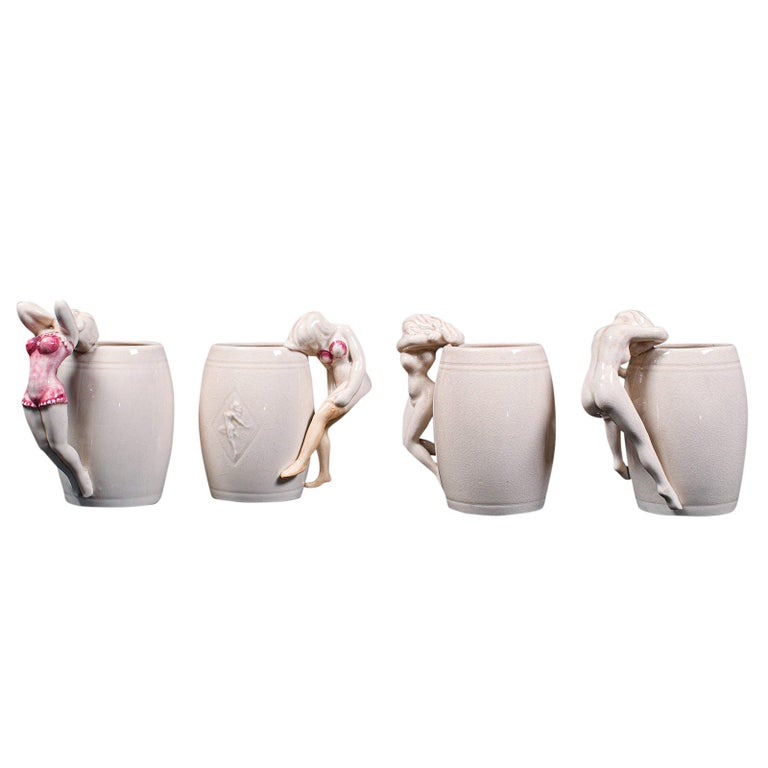 Set of, Vintage Decorative Barrel Mugs, Japanese, Ceramic Cup, Female ...
