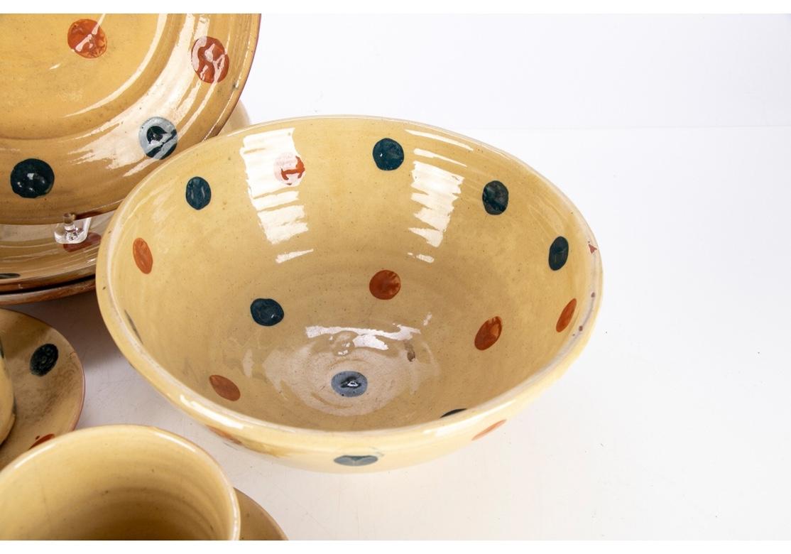 Set of Vintage French Faience Dinnerware in Polka Dot Pattern at ...