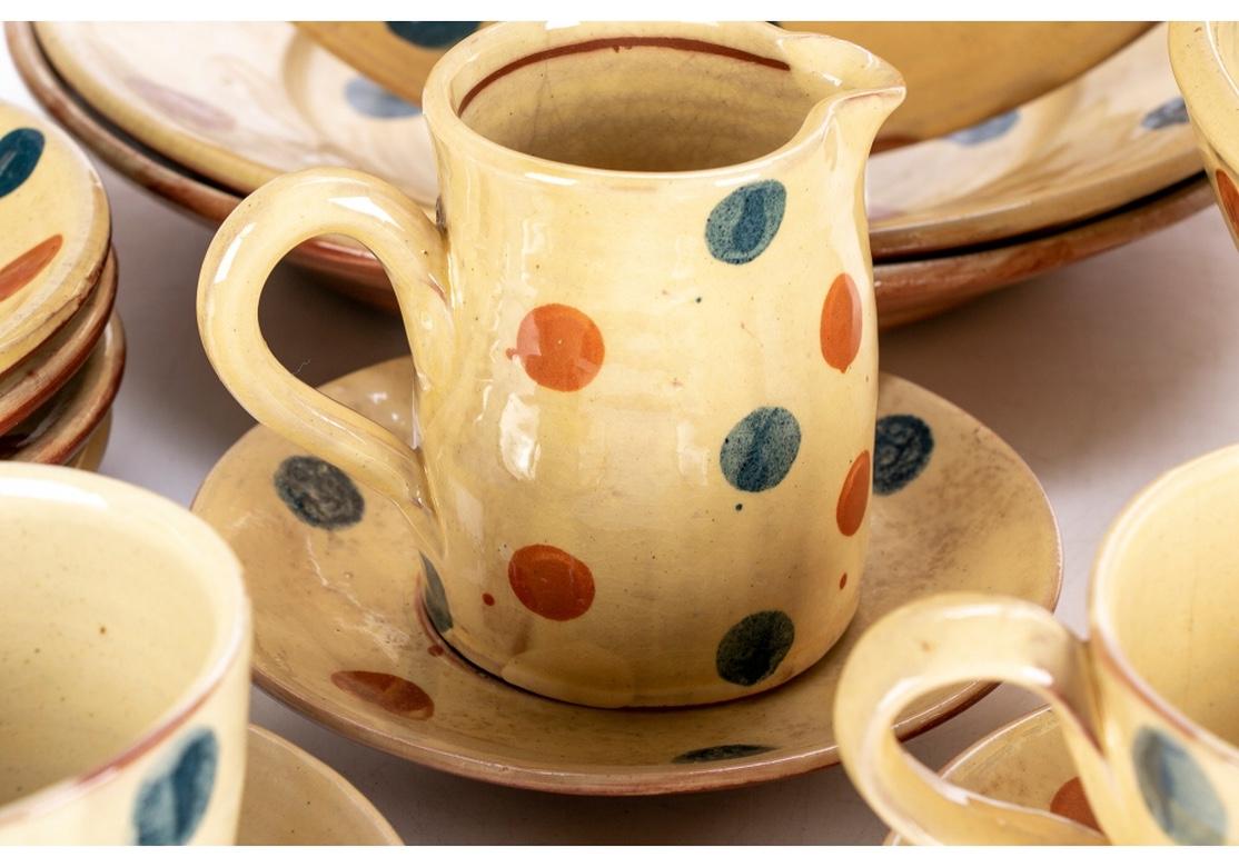 Set of Vintage French Faience Dinnerware in Polka Dot Pattern at ...