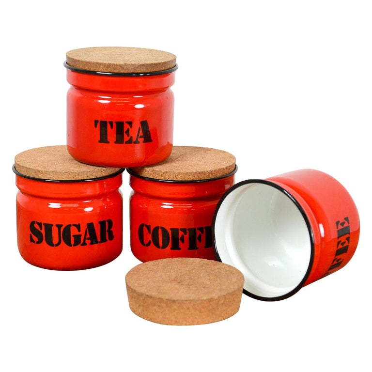 Set of Vintage Polish Red Enamel Canisters, 20th Century For Sale at ...