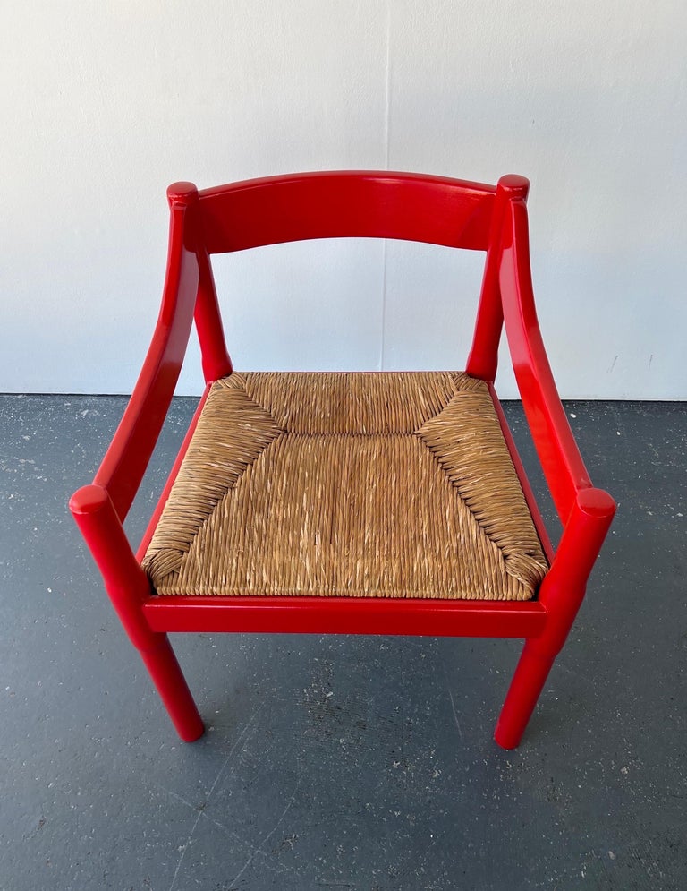 Set of X4 Glossy Red Carimate Carver Chairs by Vico Magistretti for ...
