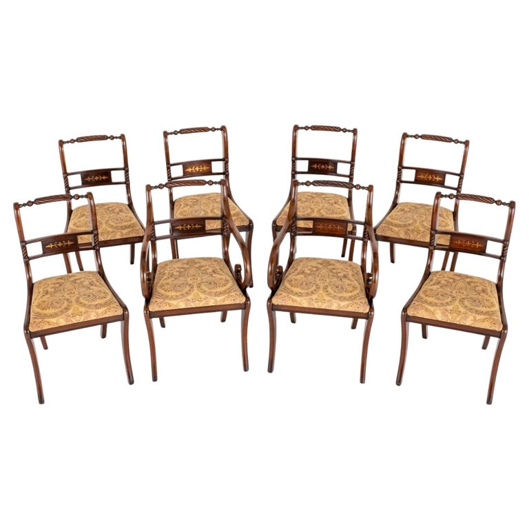 Set Regency Dining Chairs Mahogany Brass Inlay For Sale at 1stDibs