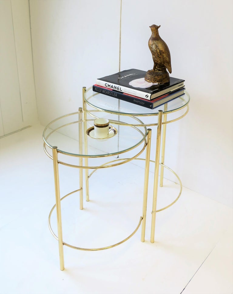 Set Round Brass and Glass Nesting End or Side Tables at 1stDibs