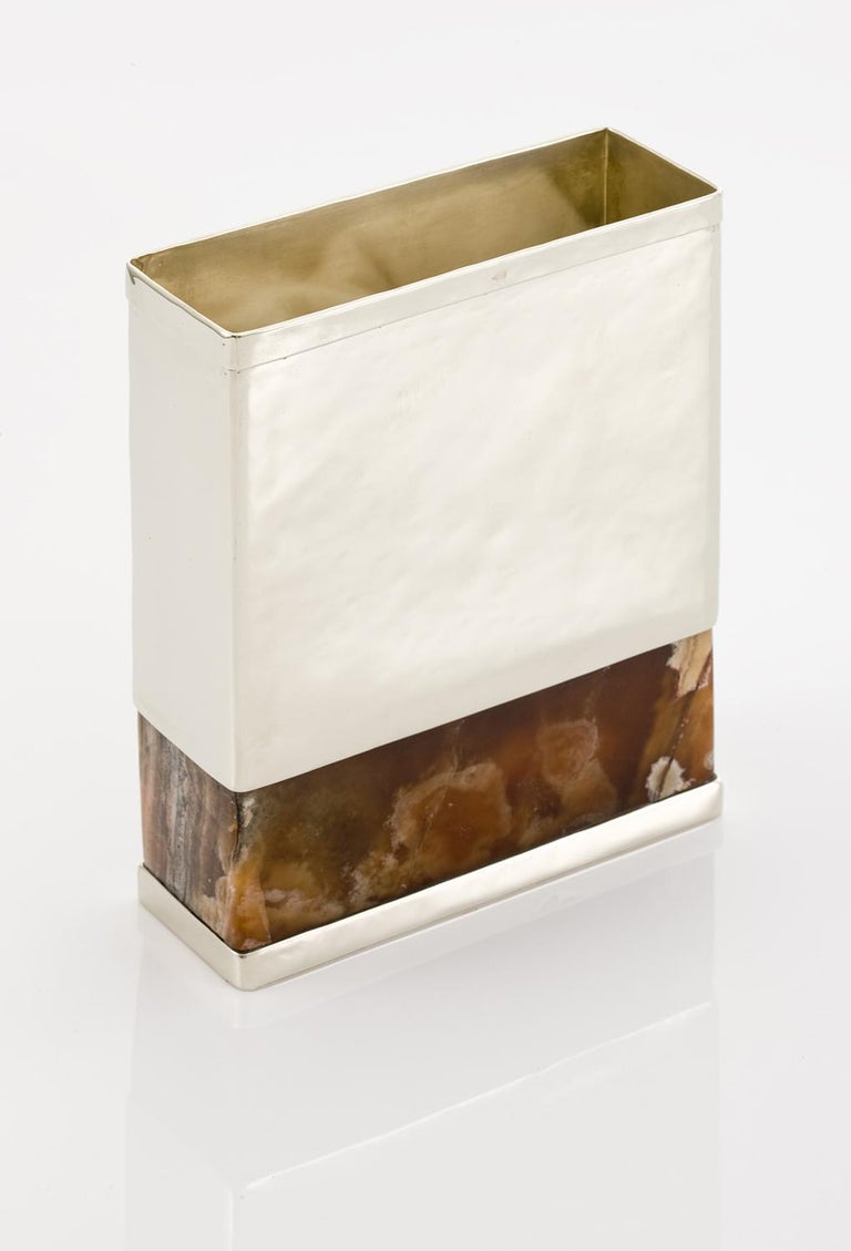 Set Salta Rectangular Flower Vases, Alpaca Silver and Onyx Stone For ...