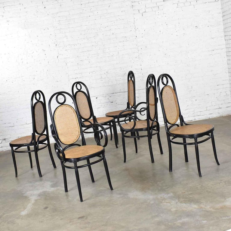 Set Six #17 Thonet Style Black and Natural Tall Bentwood Chairs by ...