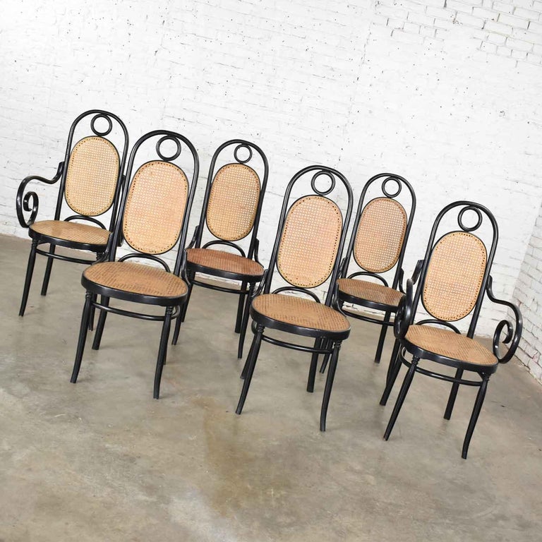 Set Six #17 Thonet Style Black and Natural Tall Bentwood Chairs by ...