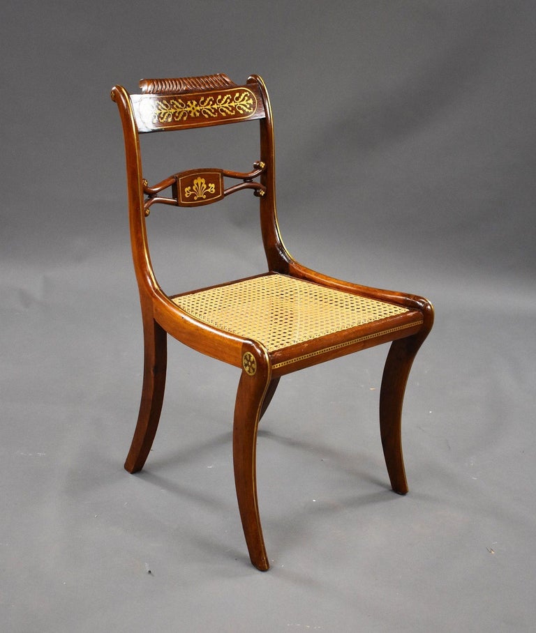 Set Six 19th Century Brass Inlaid Chairs For Sale at 1stDibs