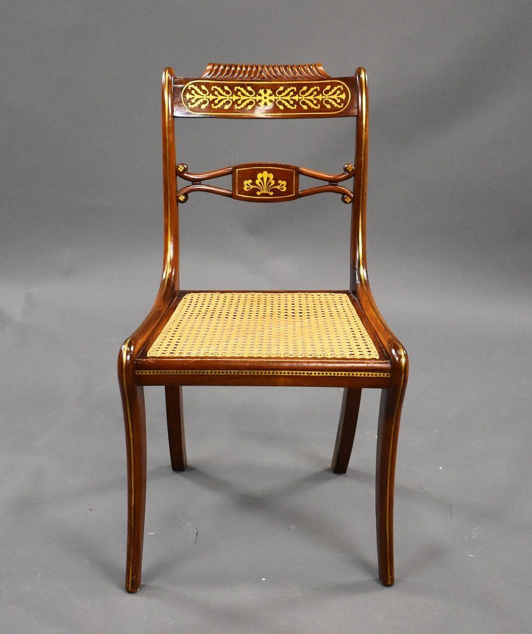 Set Six 19th Century Brass Inlaid Chairs For Sale at 1stDibs