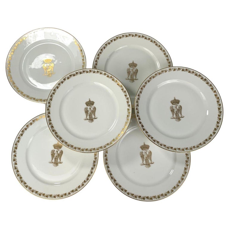 Set Six Dinner Plates w/ Napoleonic Imperial Eagle in Style of Sèvres ...