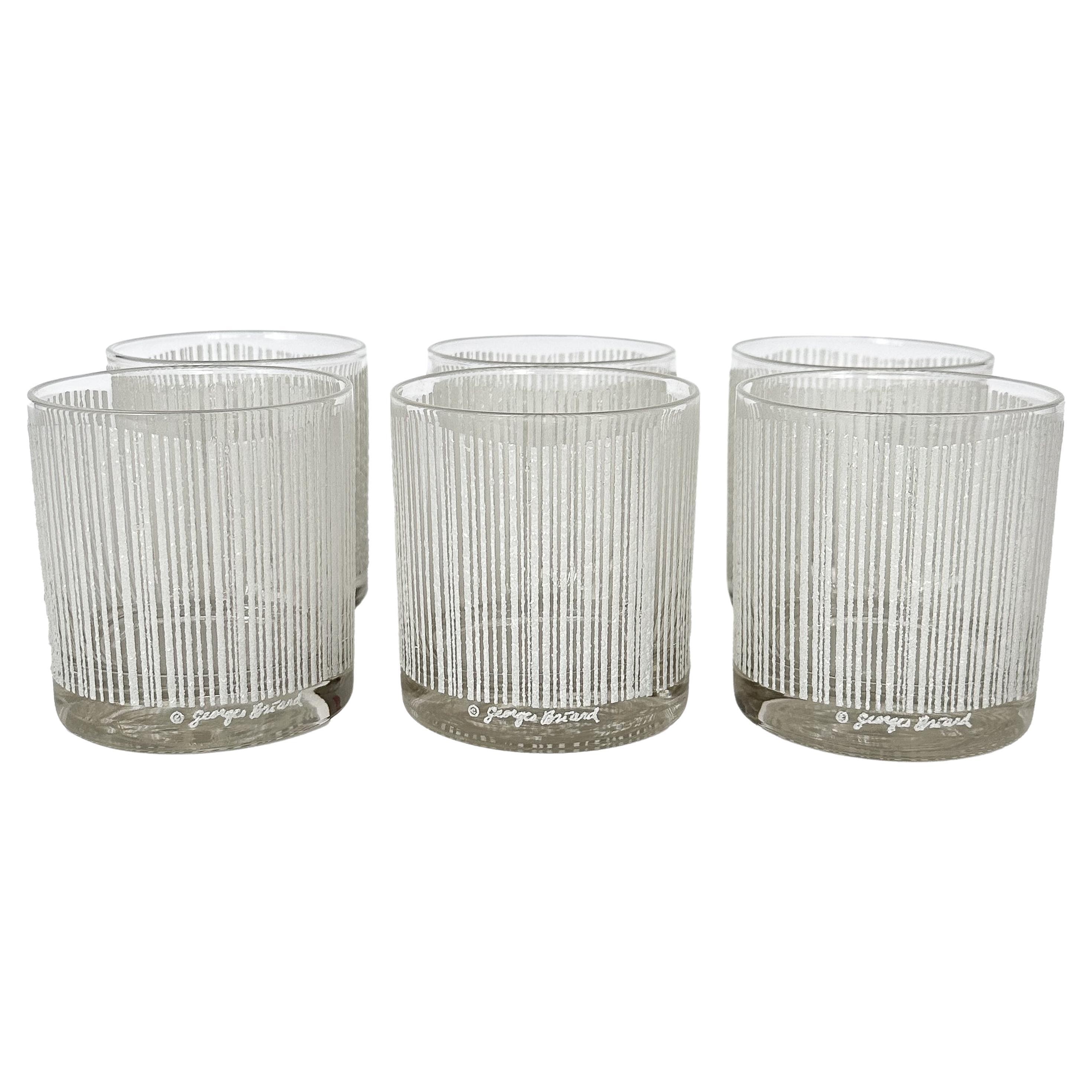 Set Six Georges Briard White "Icicle" Rocks / Old Fashioned Glasses For ...