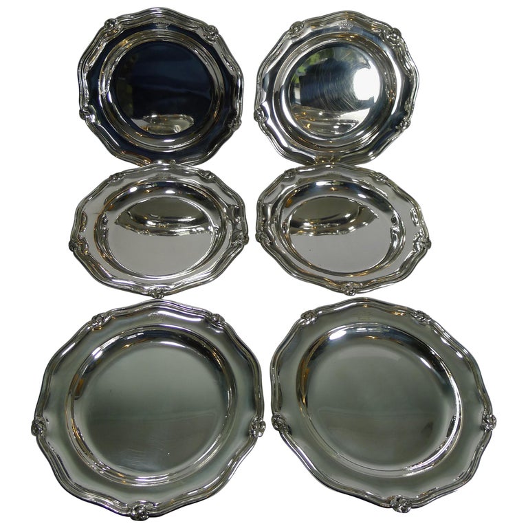 Set Six Georgian Sheffield Plate Plates, Heraldic Crown Engraved For ...