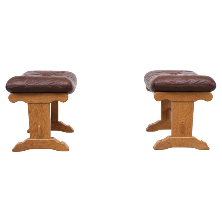 Set Solid Oak Wood Foot Stools, 1970s, Holland For Sale at 1stDibs