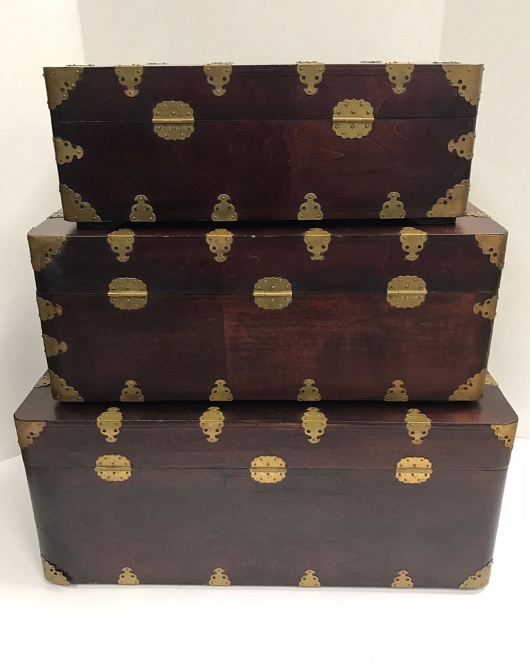 Set Three Chinese Antique Stacking Chests Trunks Boxes Tables Cocktail ...