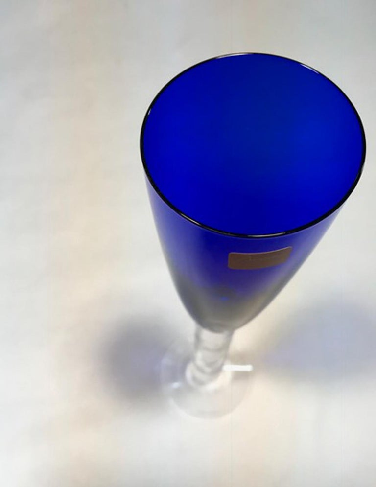 Set of Two Baccarat Green and Blue Crystal Goblets Glasses France, 21st ...