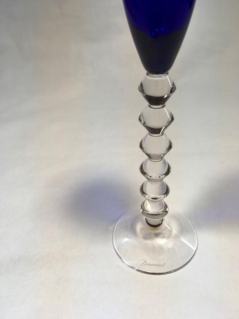 Set of Two Baccarat Green and Blue Crystal Goblets Glasses France, 21st ...