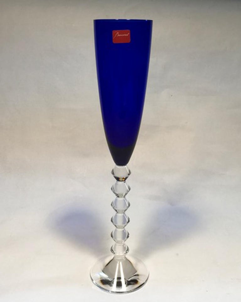 Set of Two Baccarat Green and Blue Crystal Goblets Glasses France, 21st ...