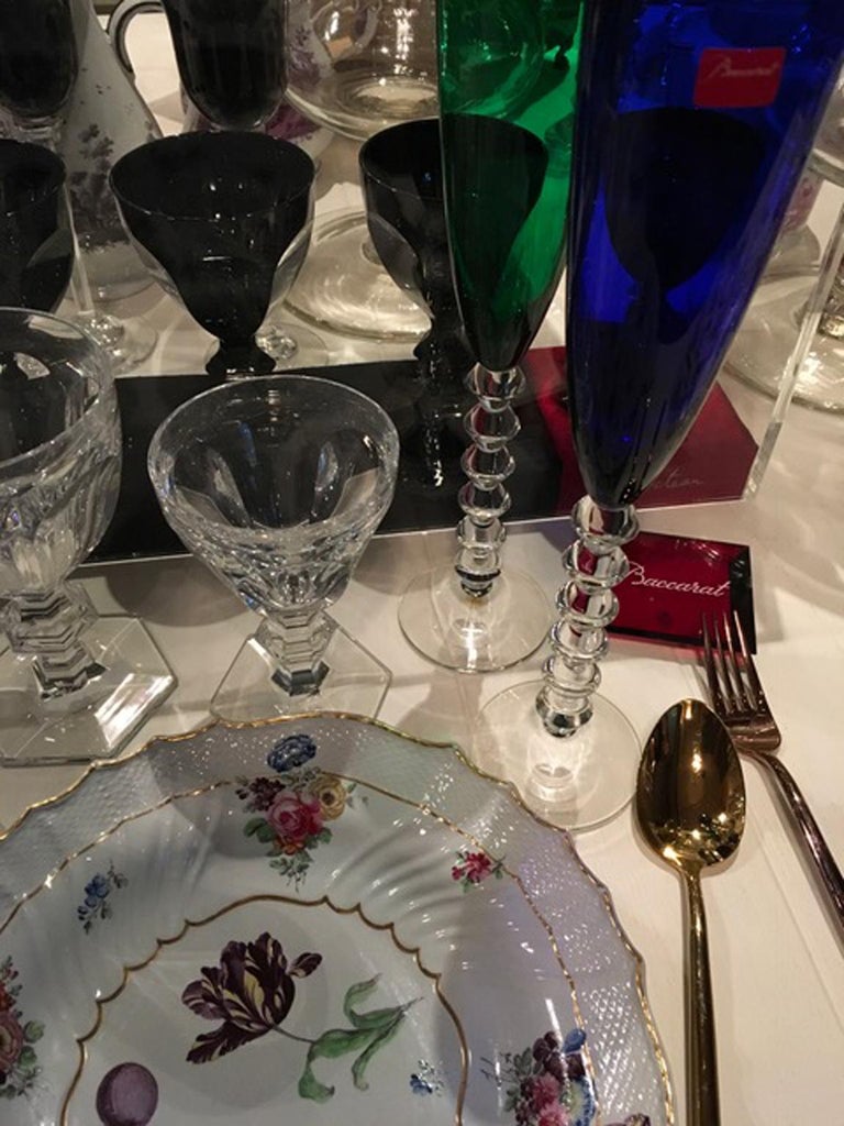 Set of Two Baccarat Green and Blue Crystal Goblets Glasses France, 21st ...
