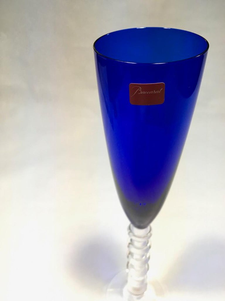 Set of Two Baccarat Green and Blue Crystal Goblets Glasses France, 21st ...