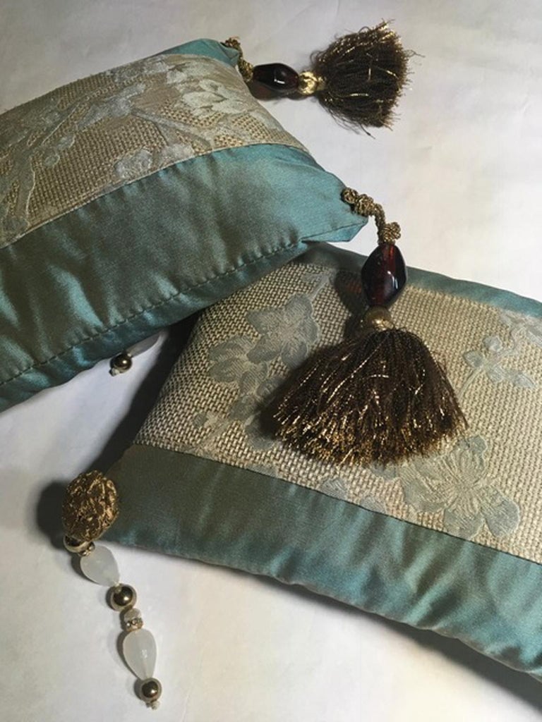 Italy Set Two Embroidered Silk Pillows Japanese Style For Sale at ...