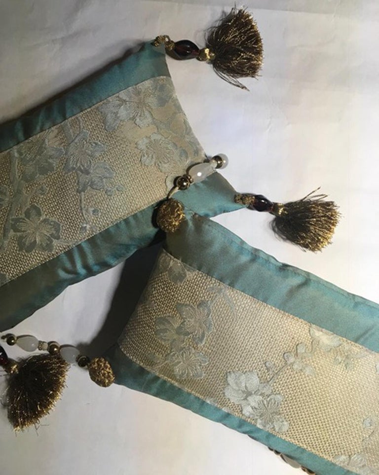 Italy Set Two Embroidered Silk Pillows Japanese Style For Sale at ...