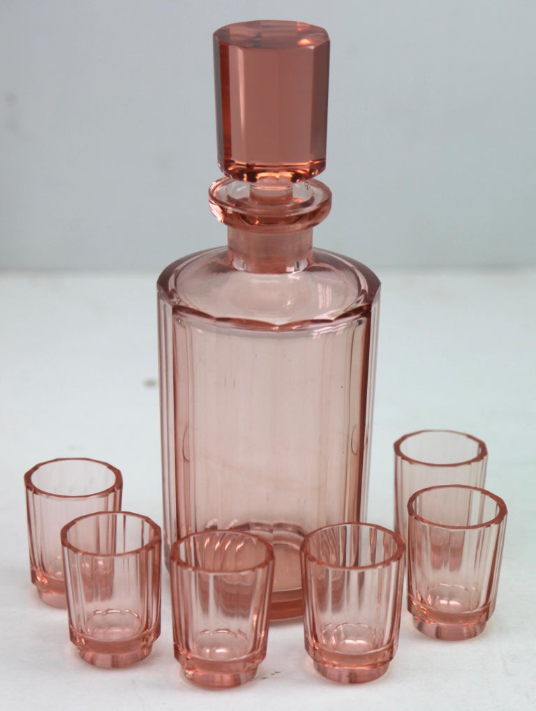 Set with Crystal Decanter and Shot Glasses and Serving Tray with Mirror ...
