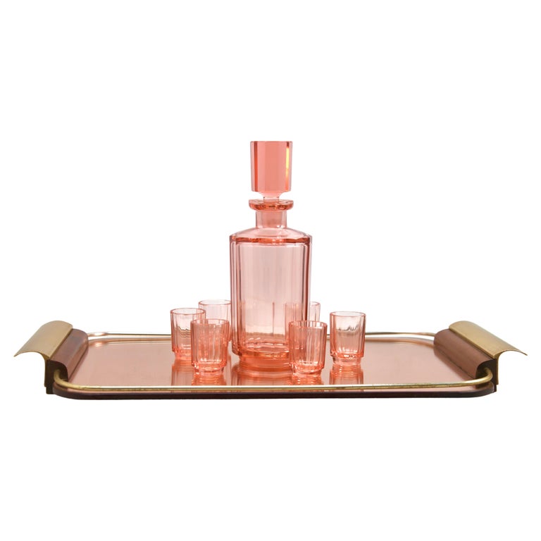 Set with Crystal Decanter and Shot Glasses and Serving Tray with Mirror ...