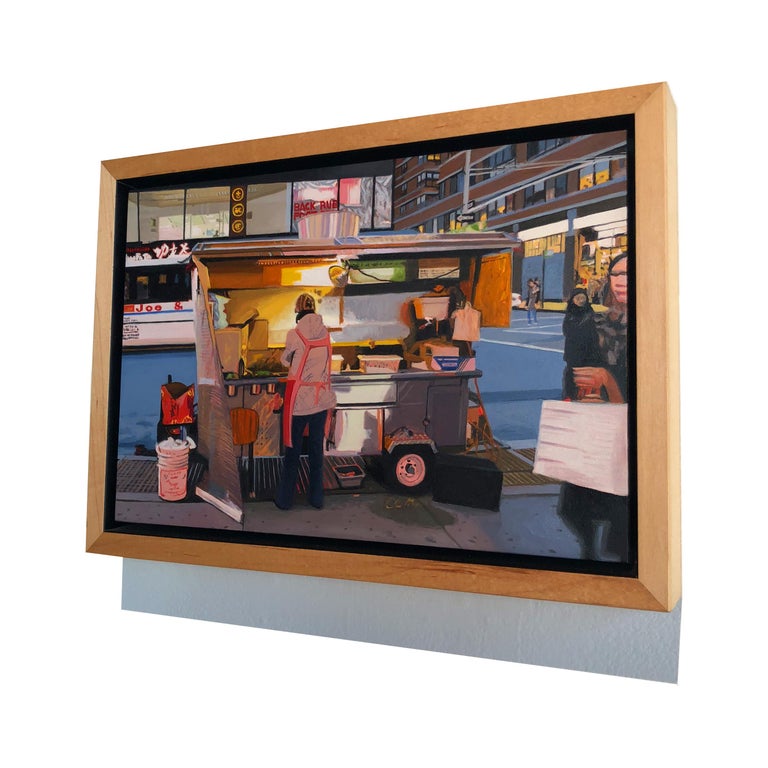 Seth Tane - Small realist painting with pink and blue, "Back Rub", Seth ...