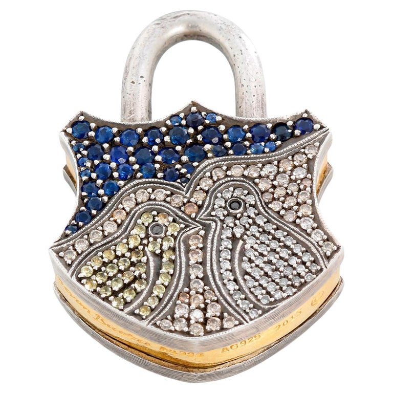 Sevan Biçakçi Pave Diamonds and Blue Sapphire Dove Padlock Pendant at ...