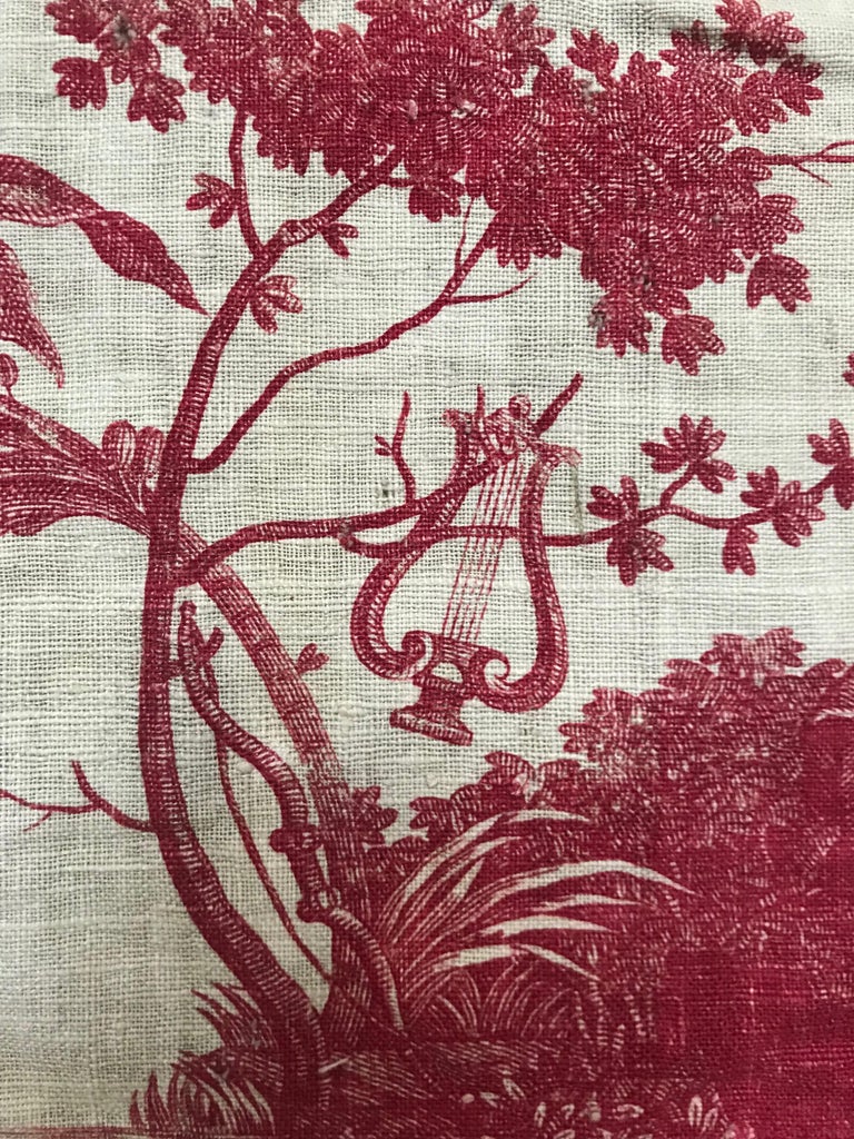 Seven 18th Century French Oberkampf Toile De Jouy Fabric Fragments For ...