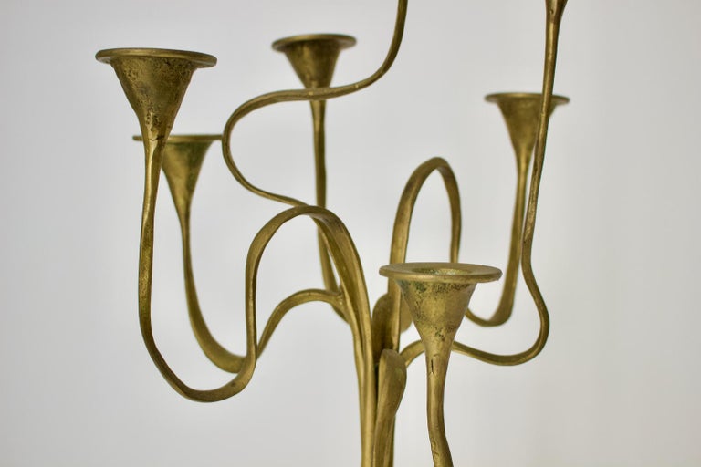 Seven-Arm Brass Candlestick or Candelabra of Organic Form For Sale at ...