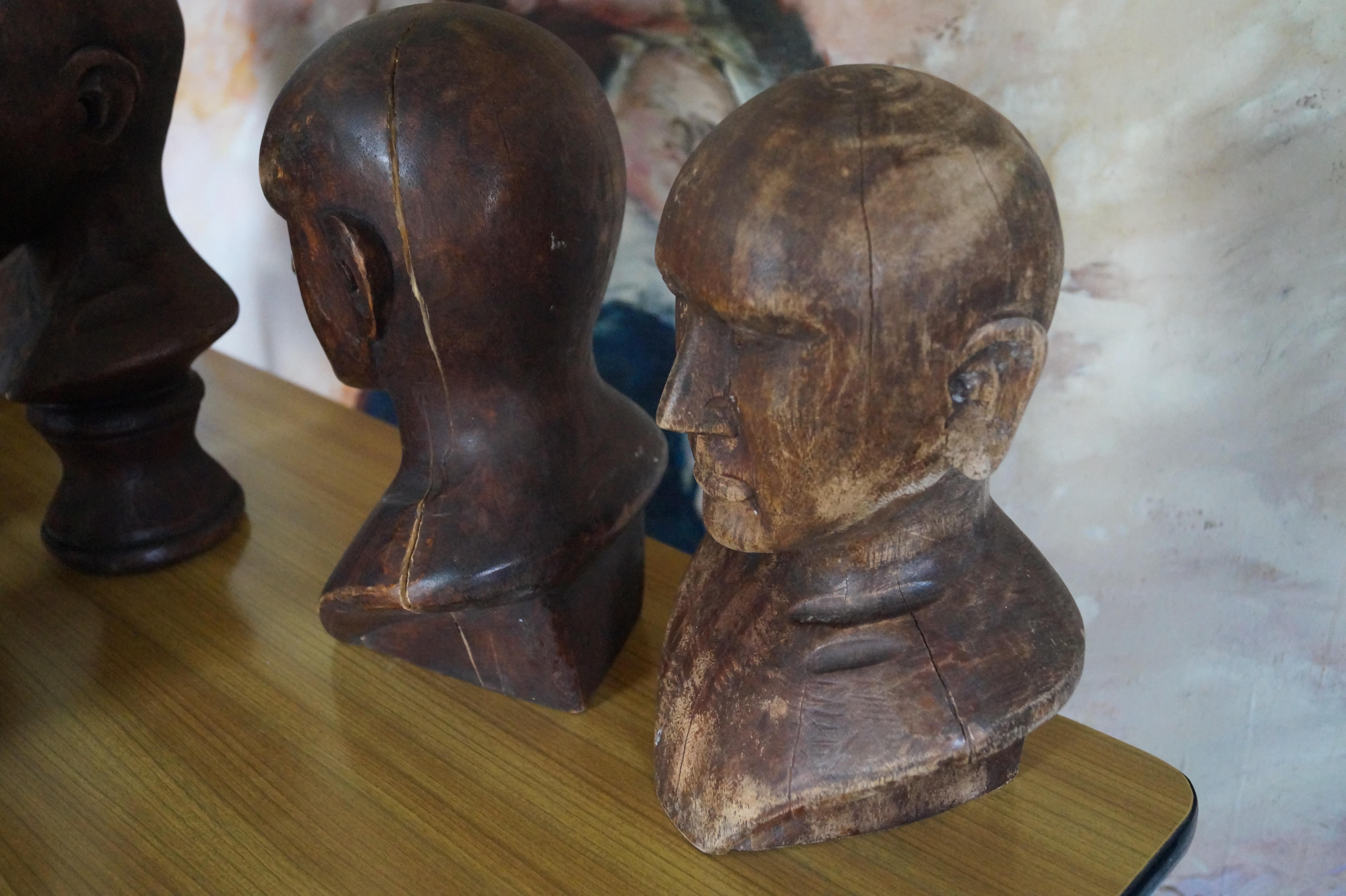 Seven Art Deco Oak Display Heads. France, 1930s For Sale at 1stDibs