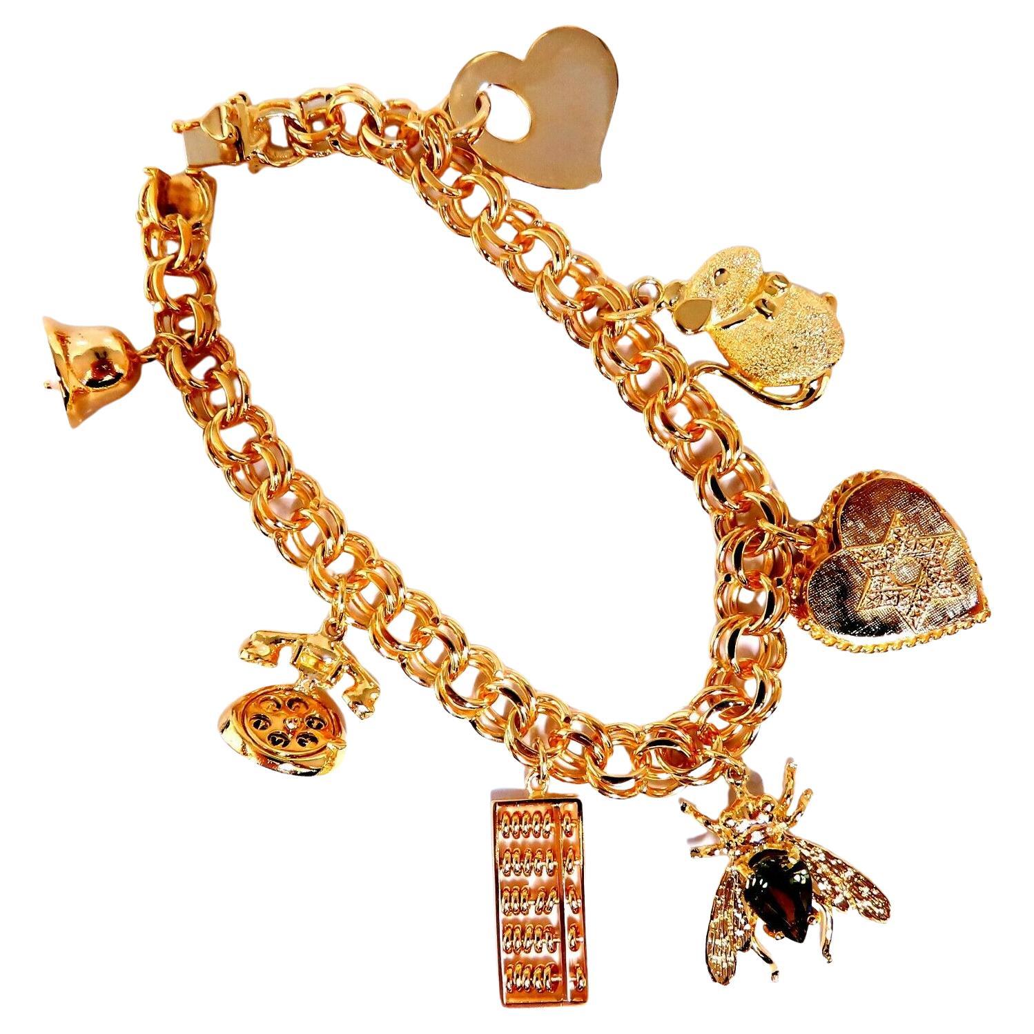 Eight Charms Link Bracelet 14kt Gold 43gm For Sale at 1stDibs