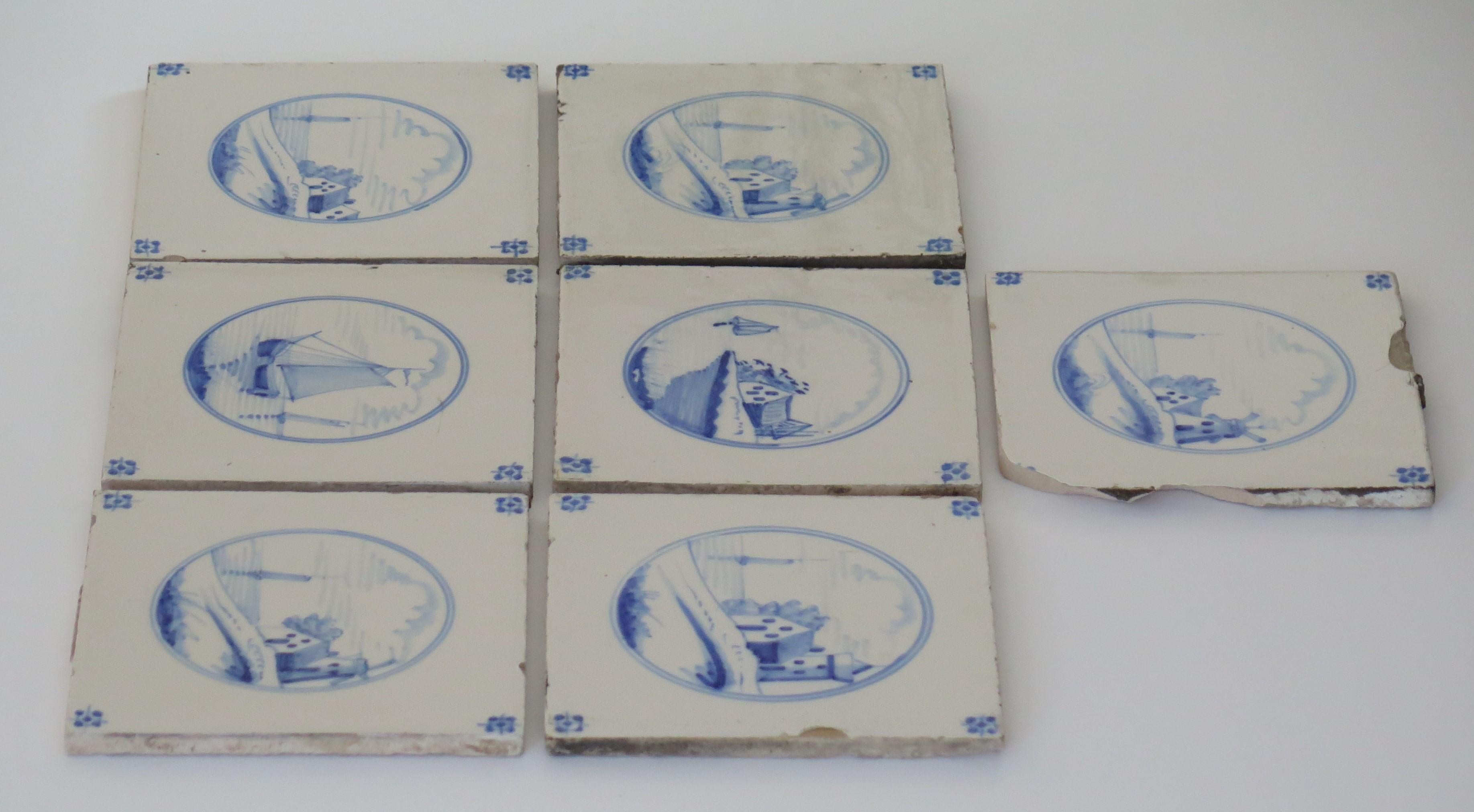 Seven Delft Blue and White Tiles All Hand Painted, Dutch 19th Century ...