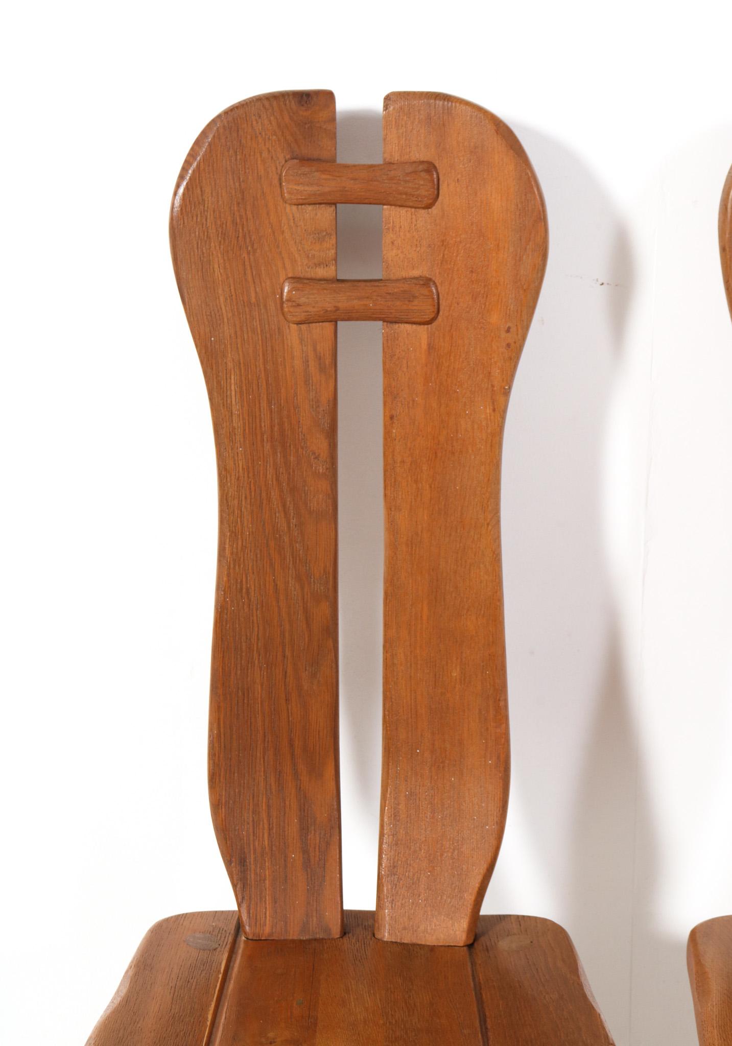 Seven Oak Brutalist Dining Room Chairs by Kunstmeubelen De Puydt ...