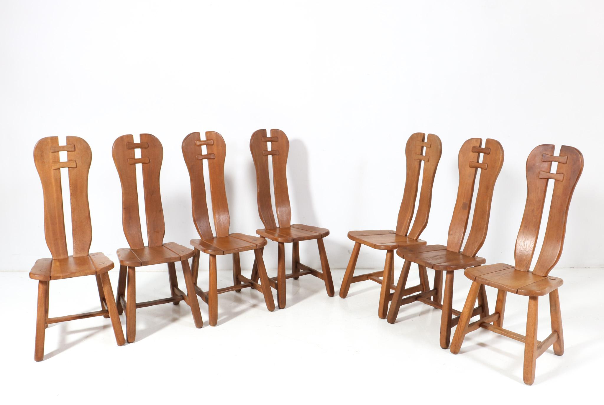Seven Oak Brutalist Dining Room Chairs by Kunstmeubelen De Puydt ...