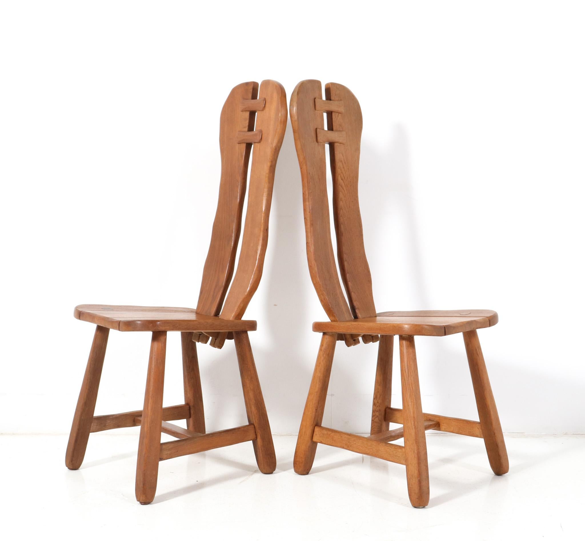 Seven Oak Brutalist Dining Room Chairs by Kunstmeubelen De Puydt ...