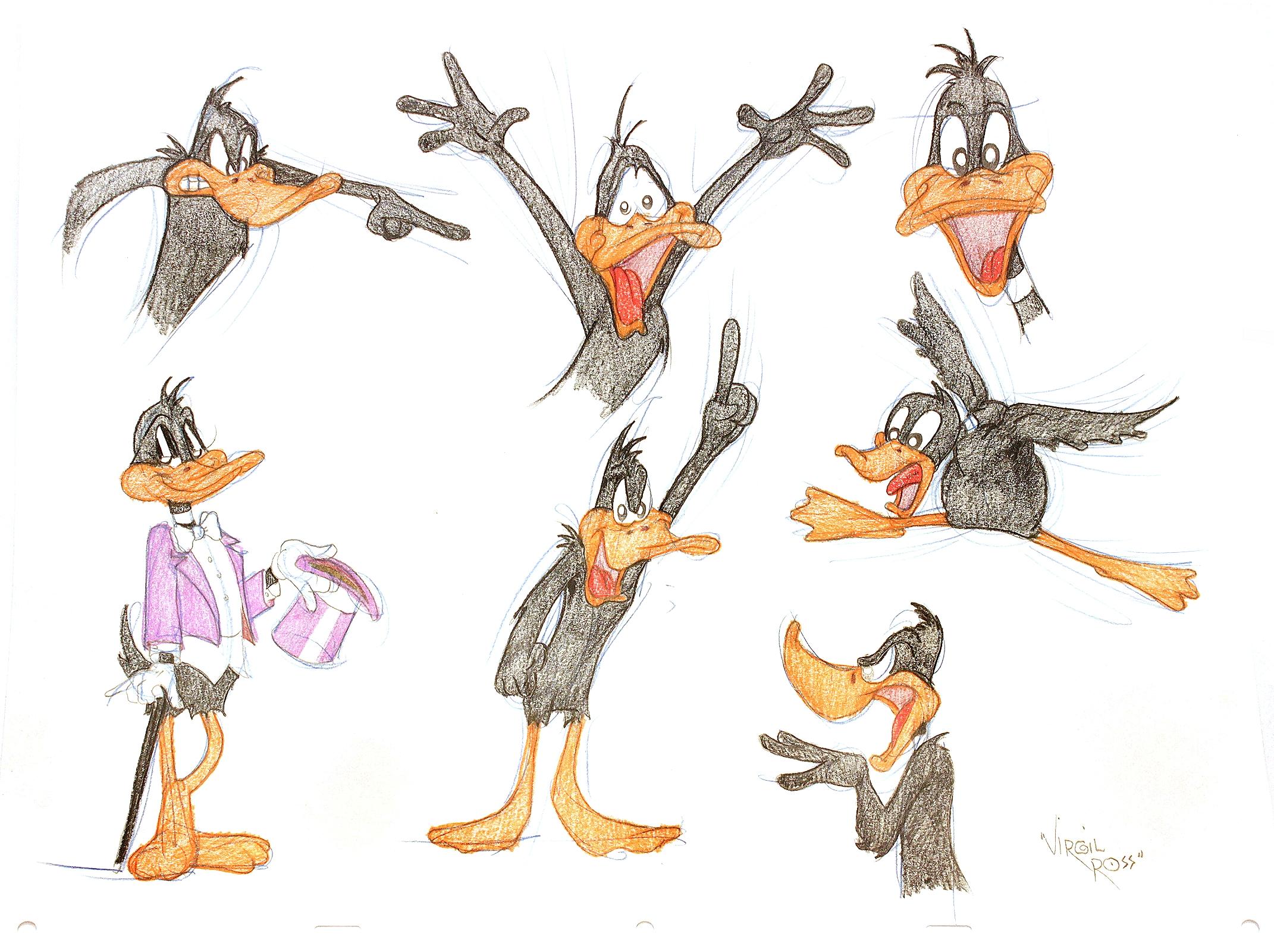 SEVEN ORIGINAL DRAWINGS OF DAFFY DUCK - Signed By Virgil Ross For Sale ...