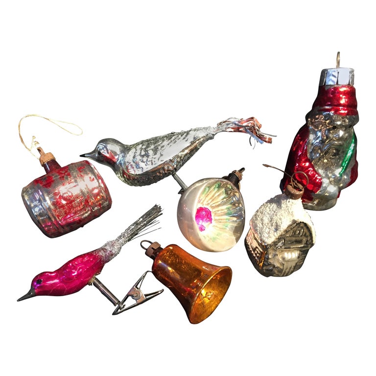 Seven Vintage Mercury Glass Christmas Tree Ornaments At 1stdibs