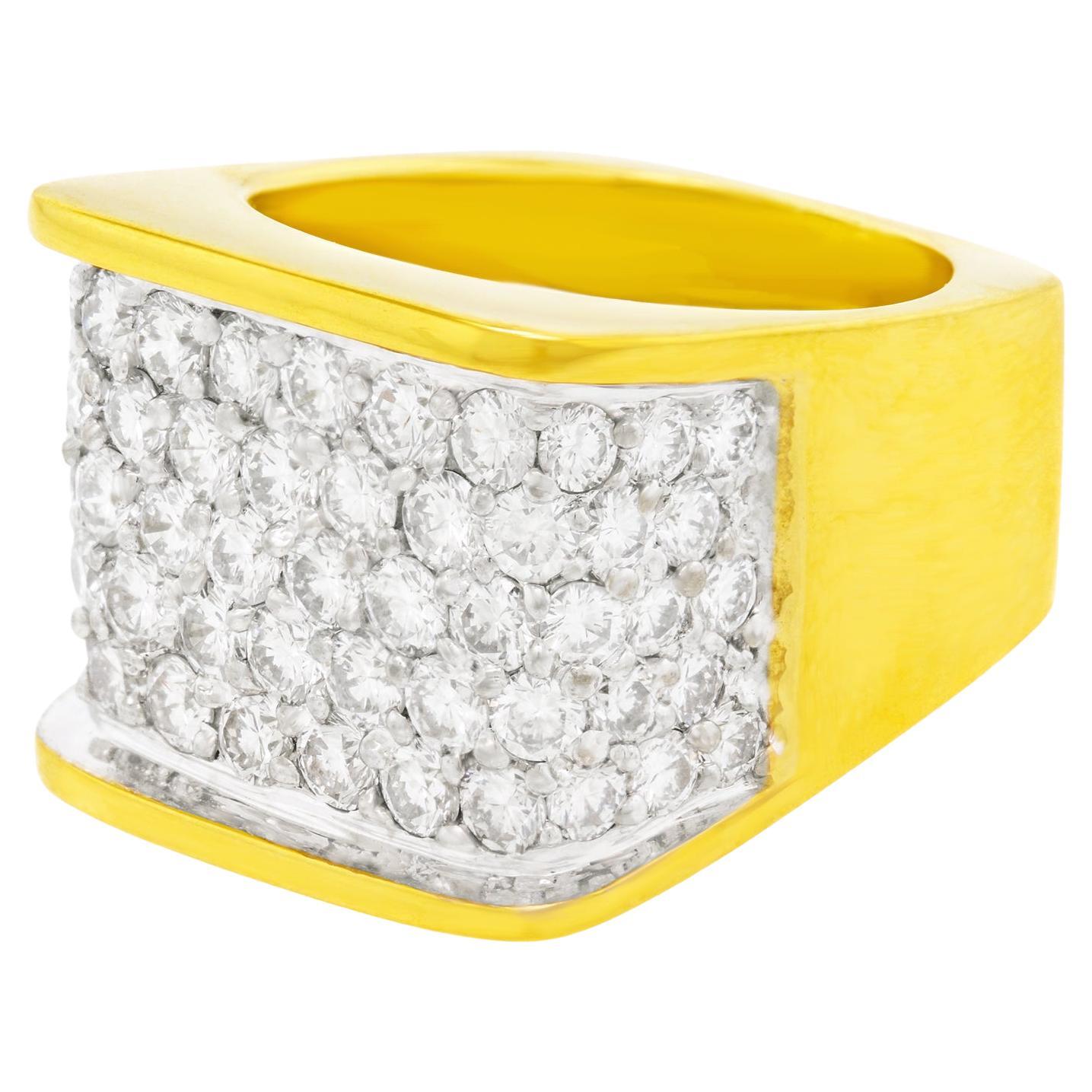 Seventies Mod Diamond-Set Gold Cocktail Ring For Sale at 1stDibs