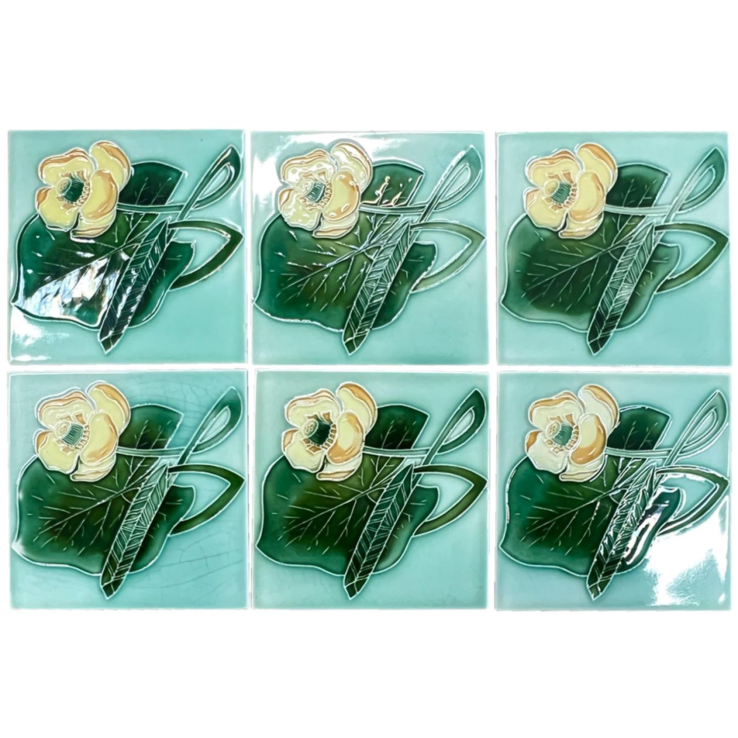 6 Antique Relief Tiles from S.A. des Pavilions, 1920s For Sale at 1stDibs