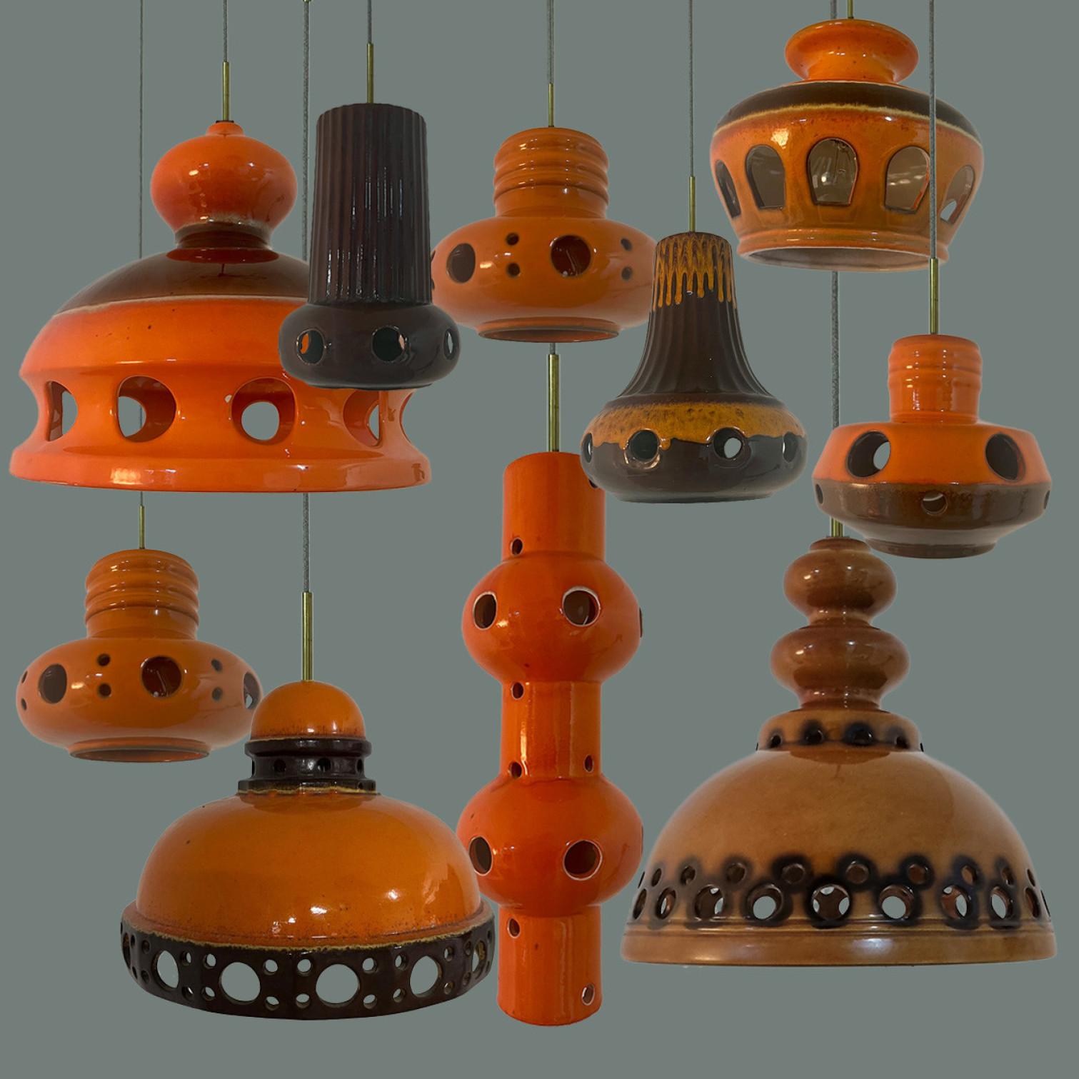 Several Mixed Glazed Ceramic Pendant Lights, Germany, 1970s For Sale at ...