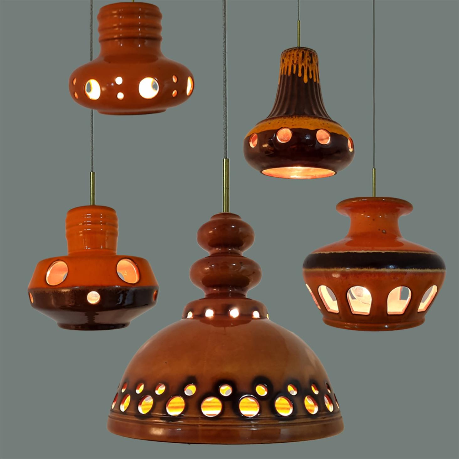 Several Mixed Glazed Ceramic Pendant Lights, Germany, 1970s For Sale at ...