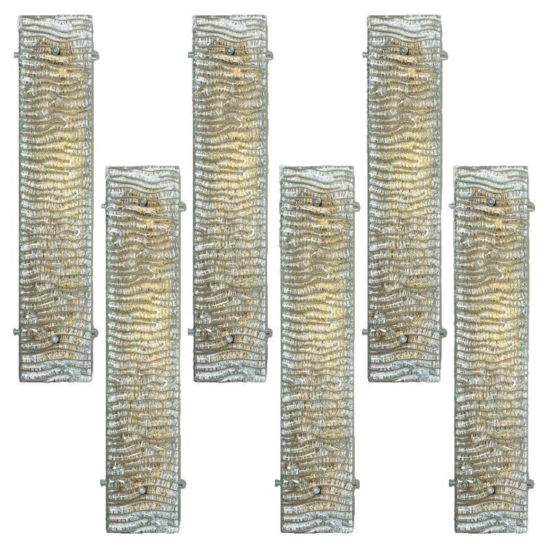 Several XL Structured Kaiser Glass and Brass Wall Lights For Sale at ...
