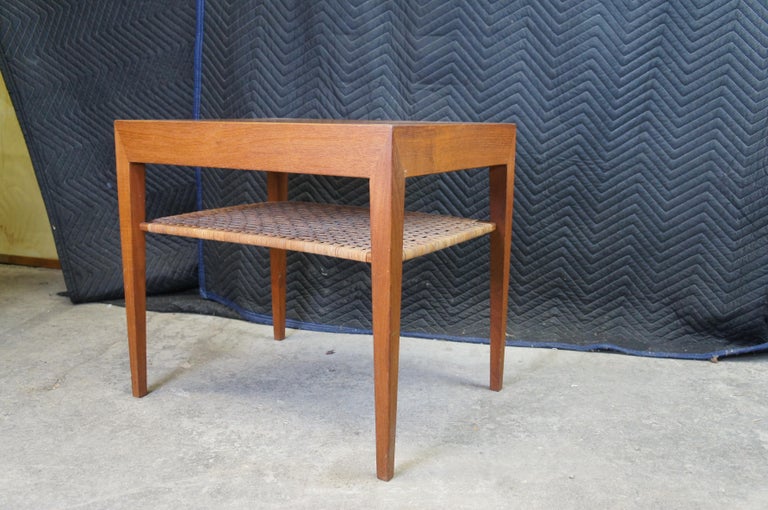 Severin Hansen Danish Mid-Century Modern Teak and Rattan Side End Table ...