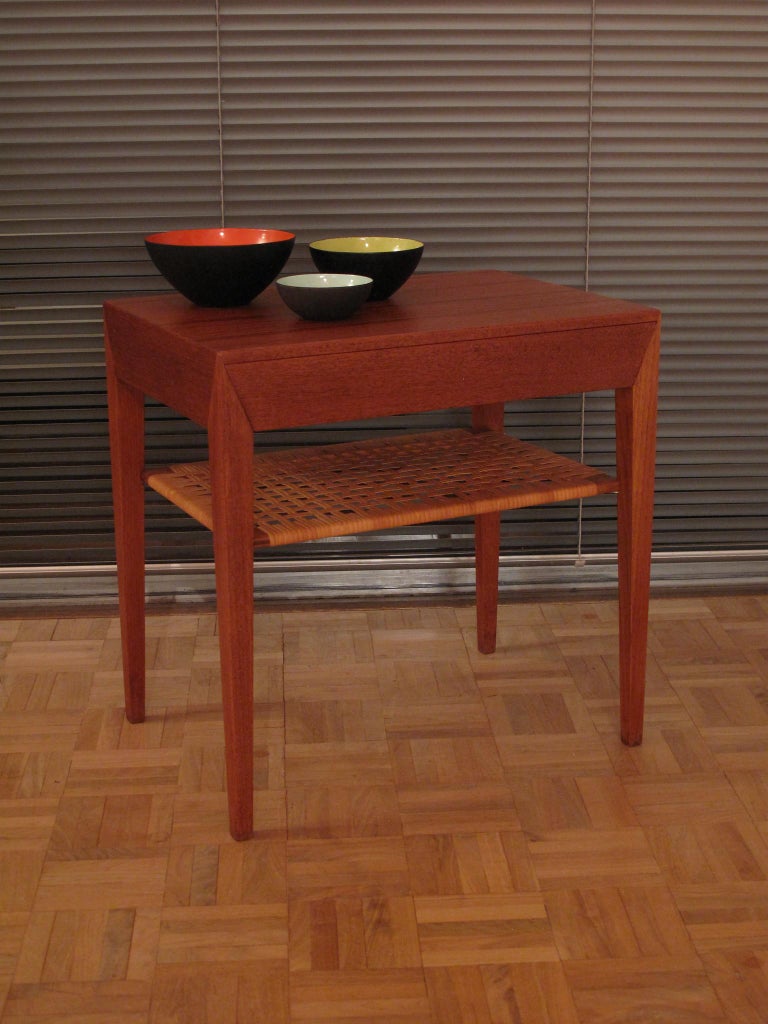 Severin Hansen Teak and Rattan Side Table at 1stDibs