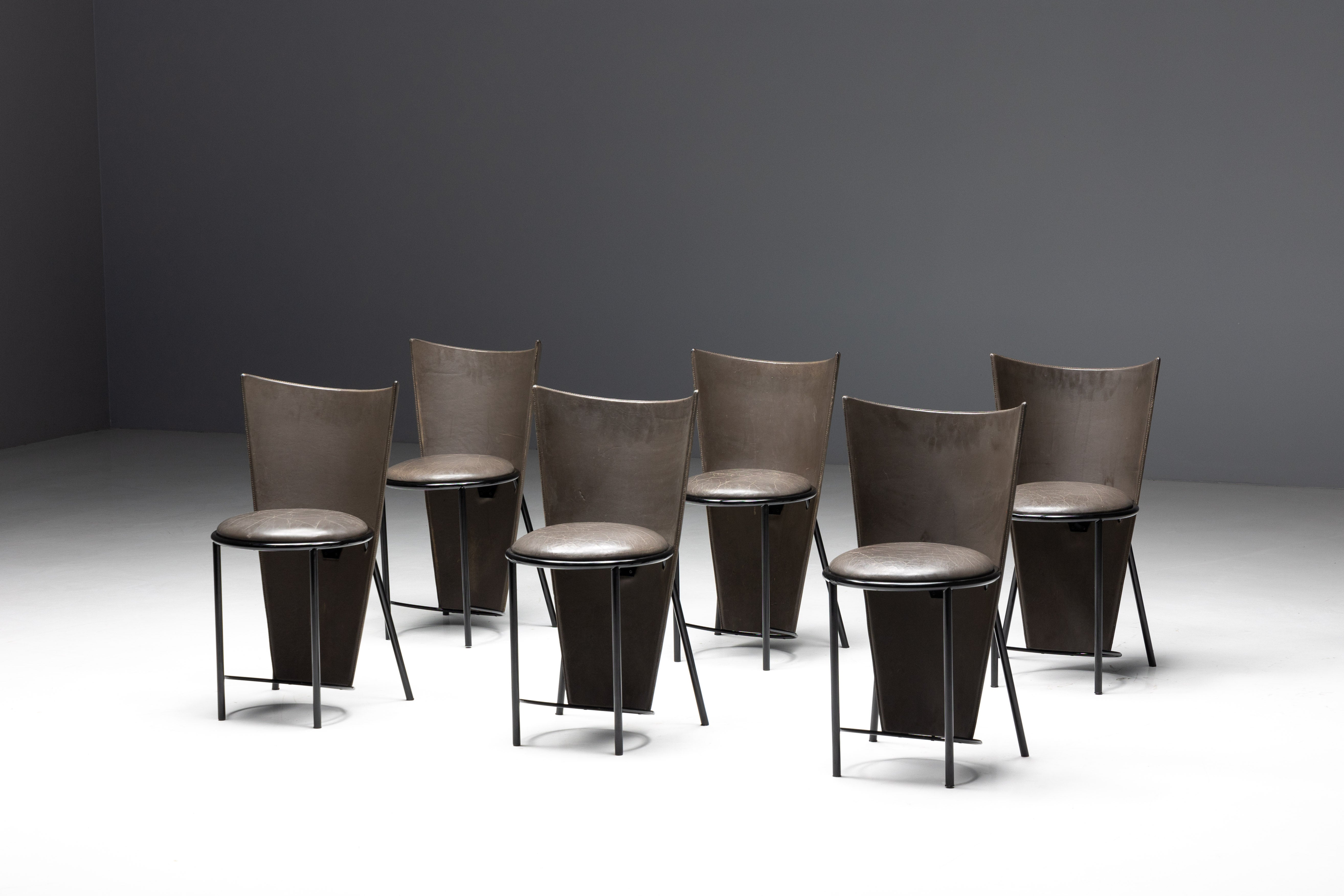 Sevilla Chairs by Frans Van Praet in Grey Leather, Belgium, 1990s For ...