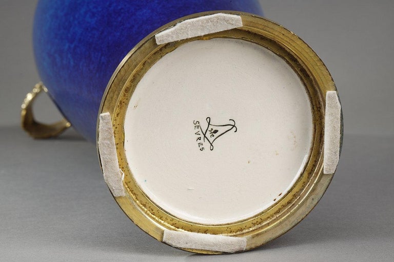 Sèvres Ceramic Vases with Blue Monochrome Decoration Attributed to Paul ...