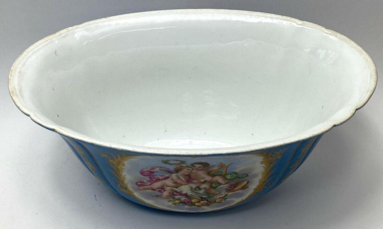 Sevres France Hand Painted Floral and Cherub Centerpiece Bowl, Late ...