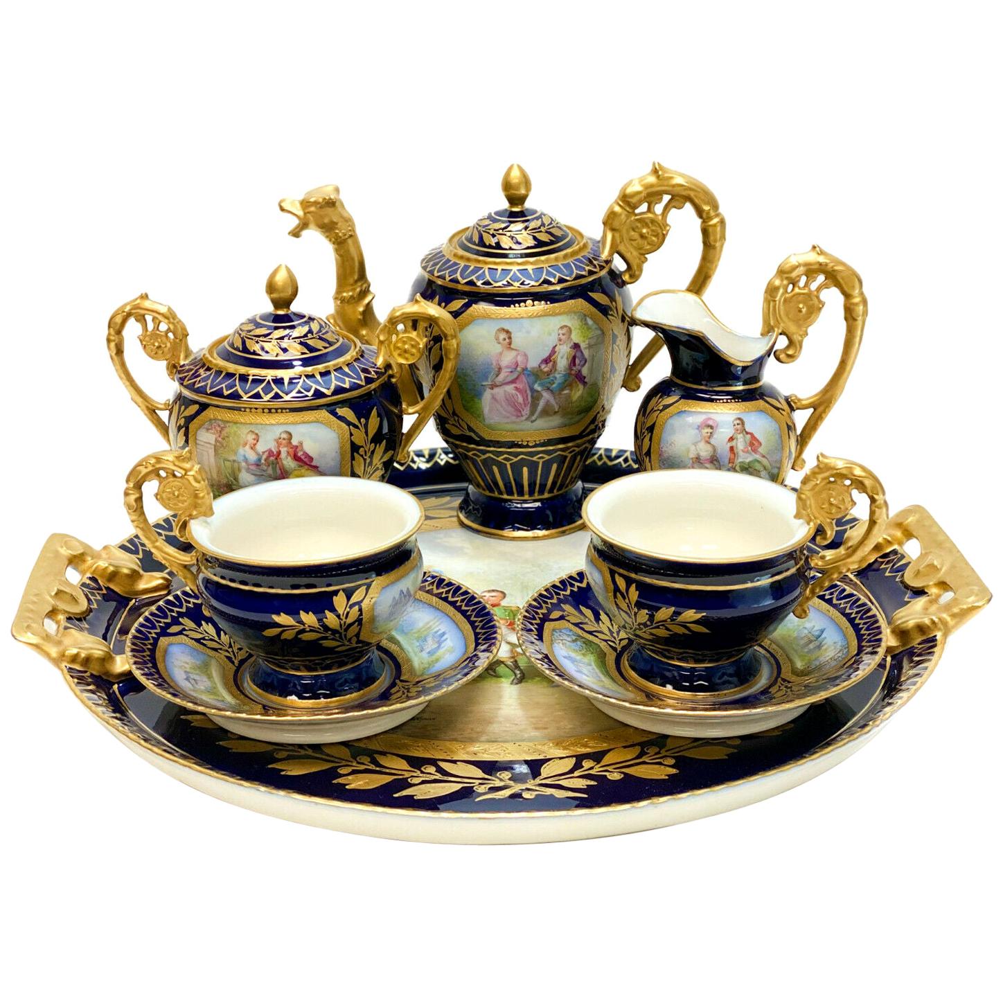 Sevres France Hand Painted Porcelain Tete-a-Tete Tea Service For Sale ...